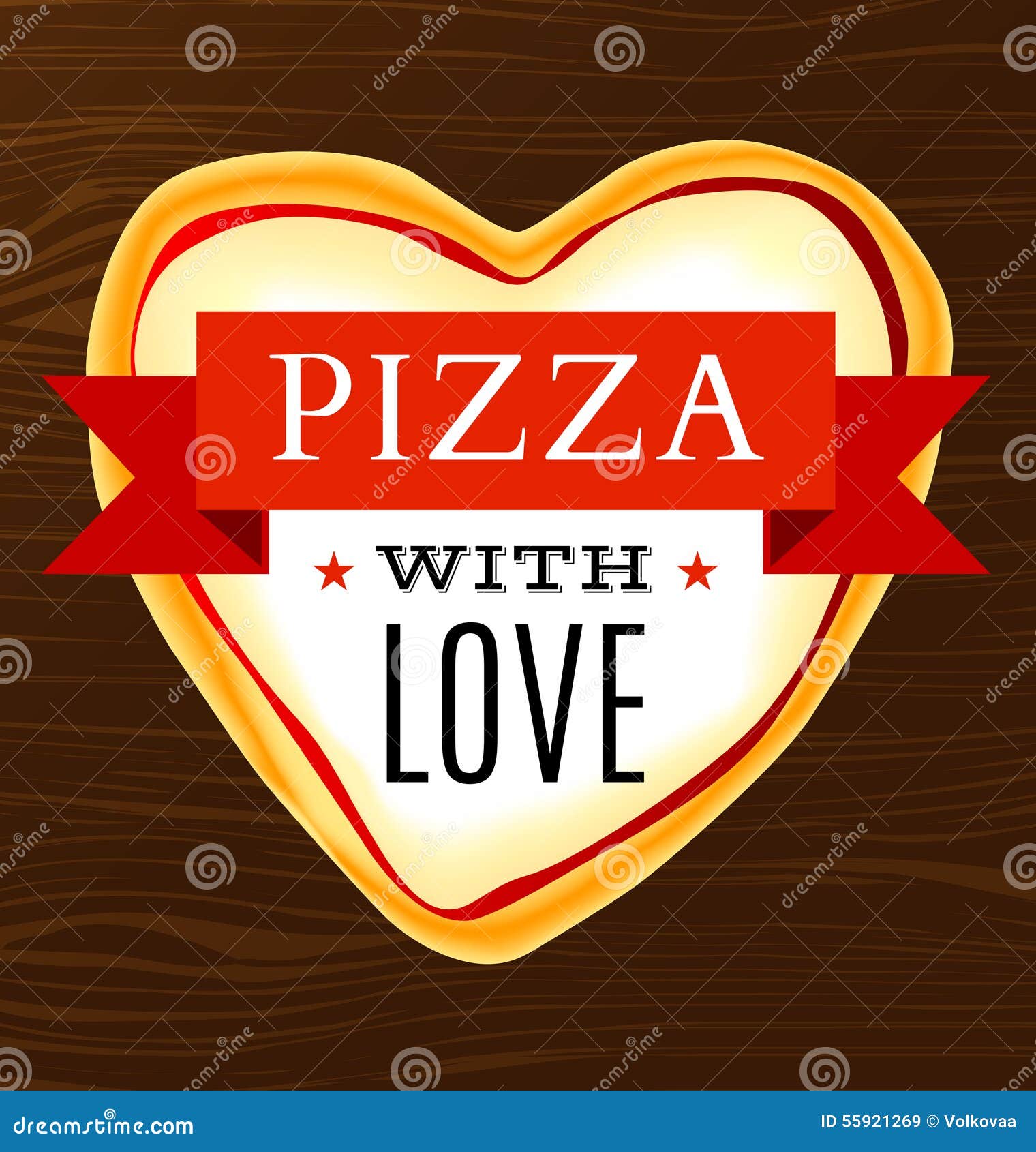 Vector Poster with a Heart-shaped Pizza Stock Vector - Illustration of ...