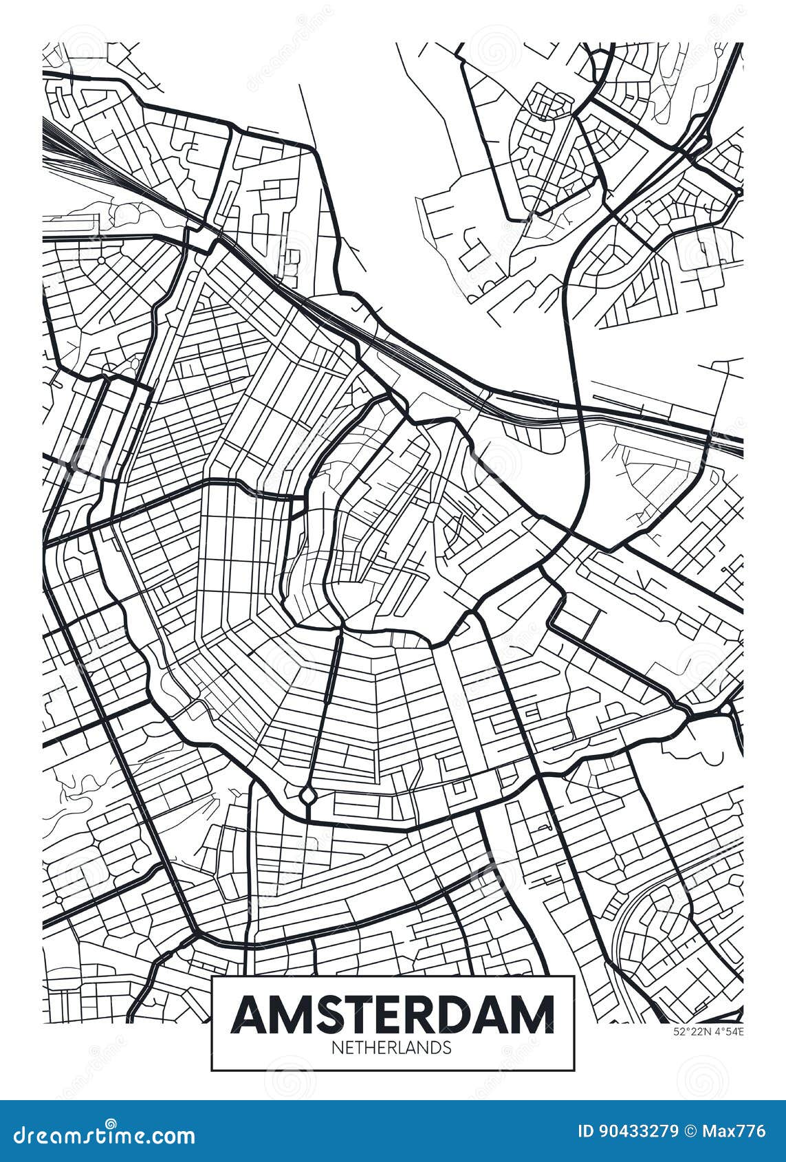 Vector Poster Map City Amsterdam Stock Vector - Illustration of ...