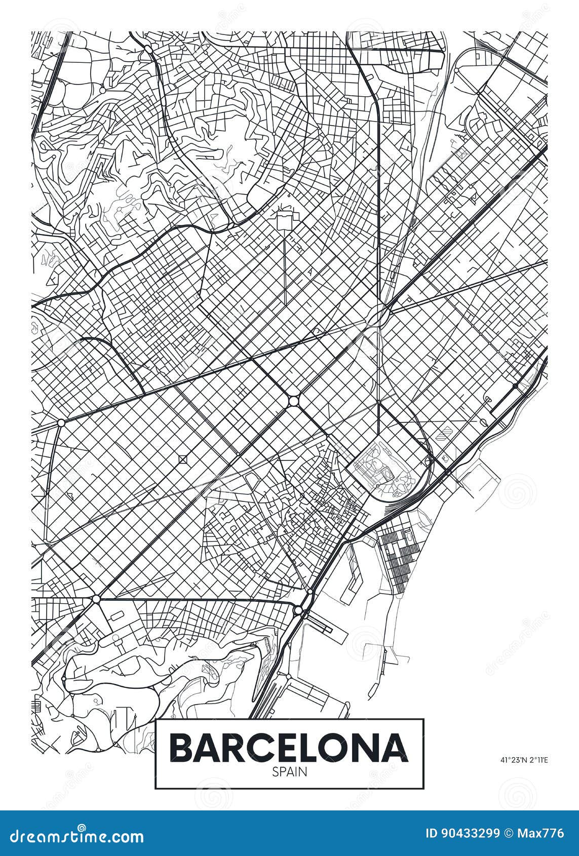 Vector Poster Map City Barcelona Stock Vector - Illustration of city, avenue: 90433299