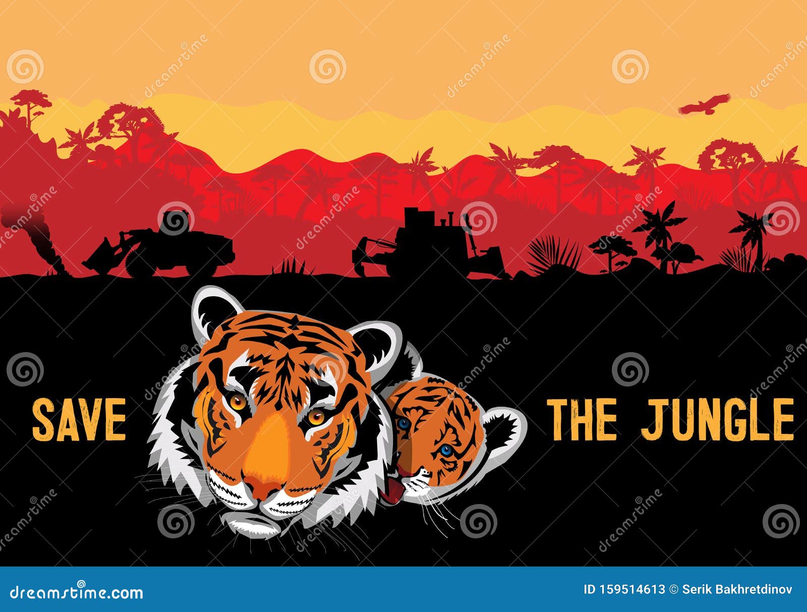Save The Jungle. Save The Planet. Set Of Vector Illustrations With ...