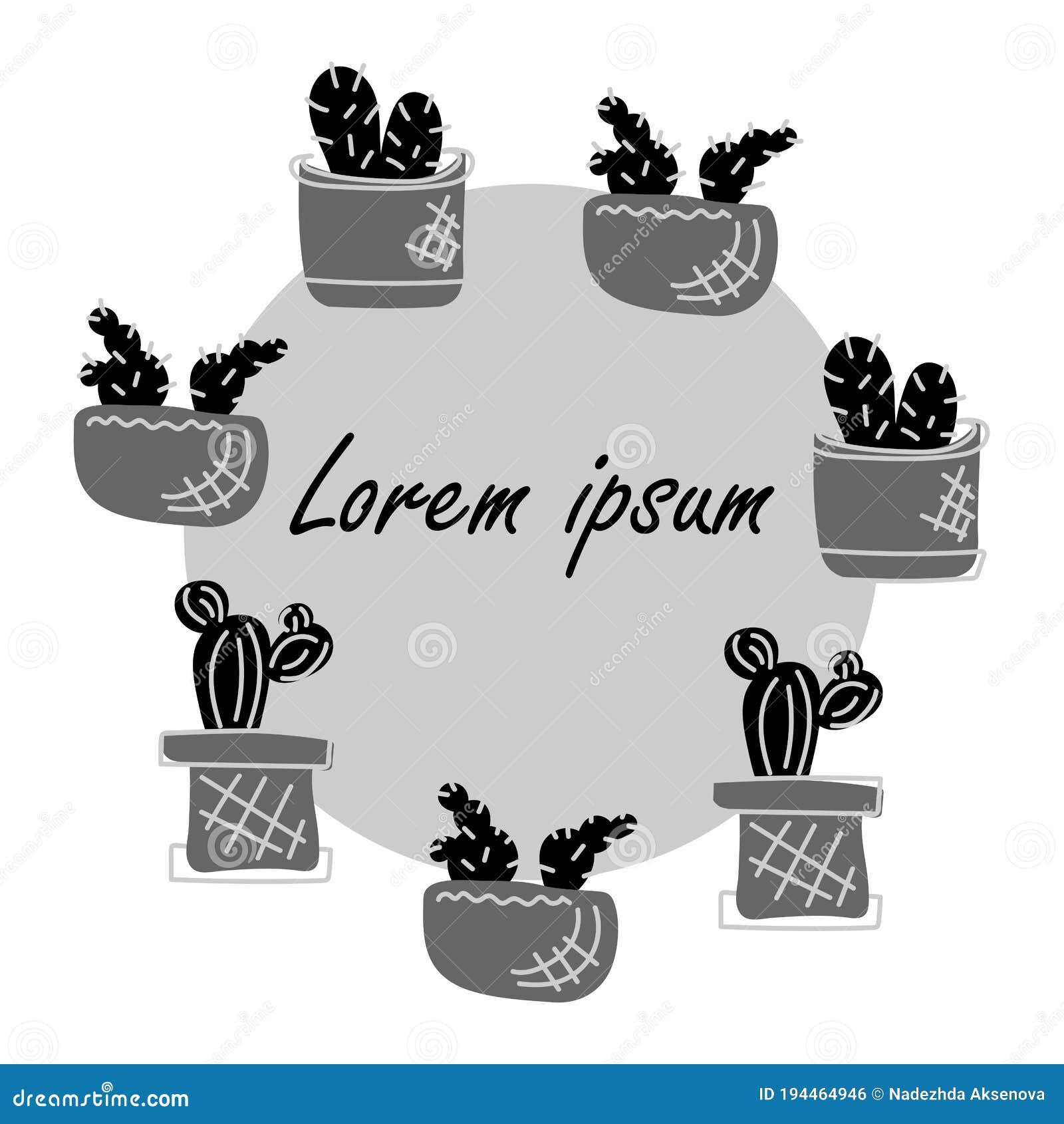 Vector Poster Template, Postcards with a Hand-Drawn Cactus in Ceramic ...