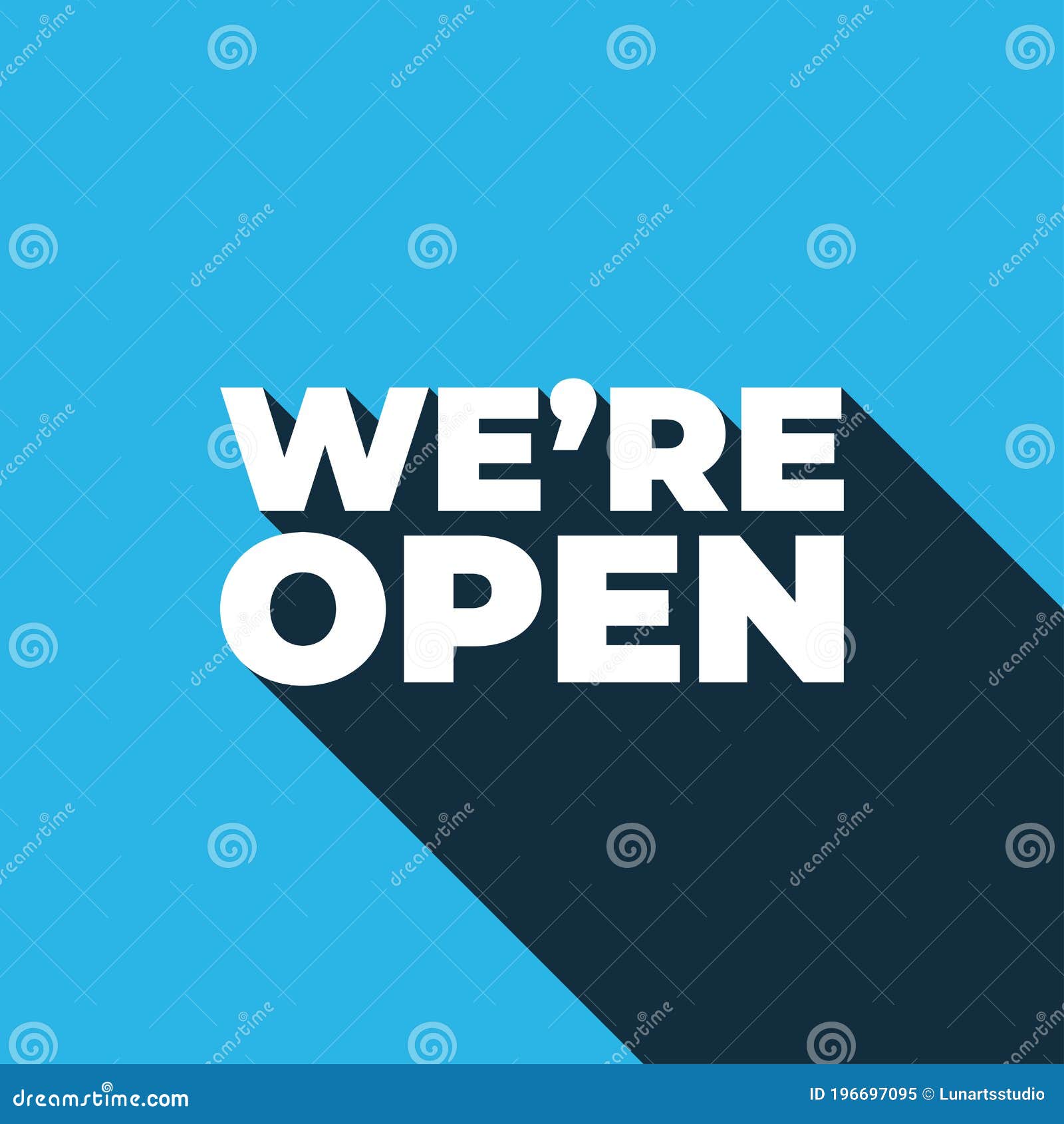 Vector Poster with Text we are Open on Blue Ground. Vector Illustration ...