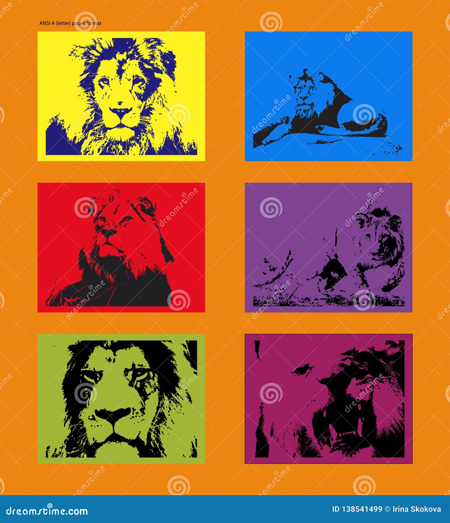 Vector Poster with Traced Lion Figures in Style of Andy Warhol Stock ...