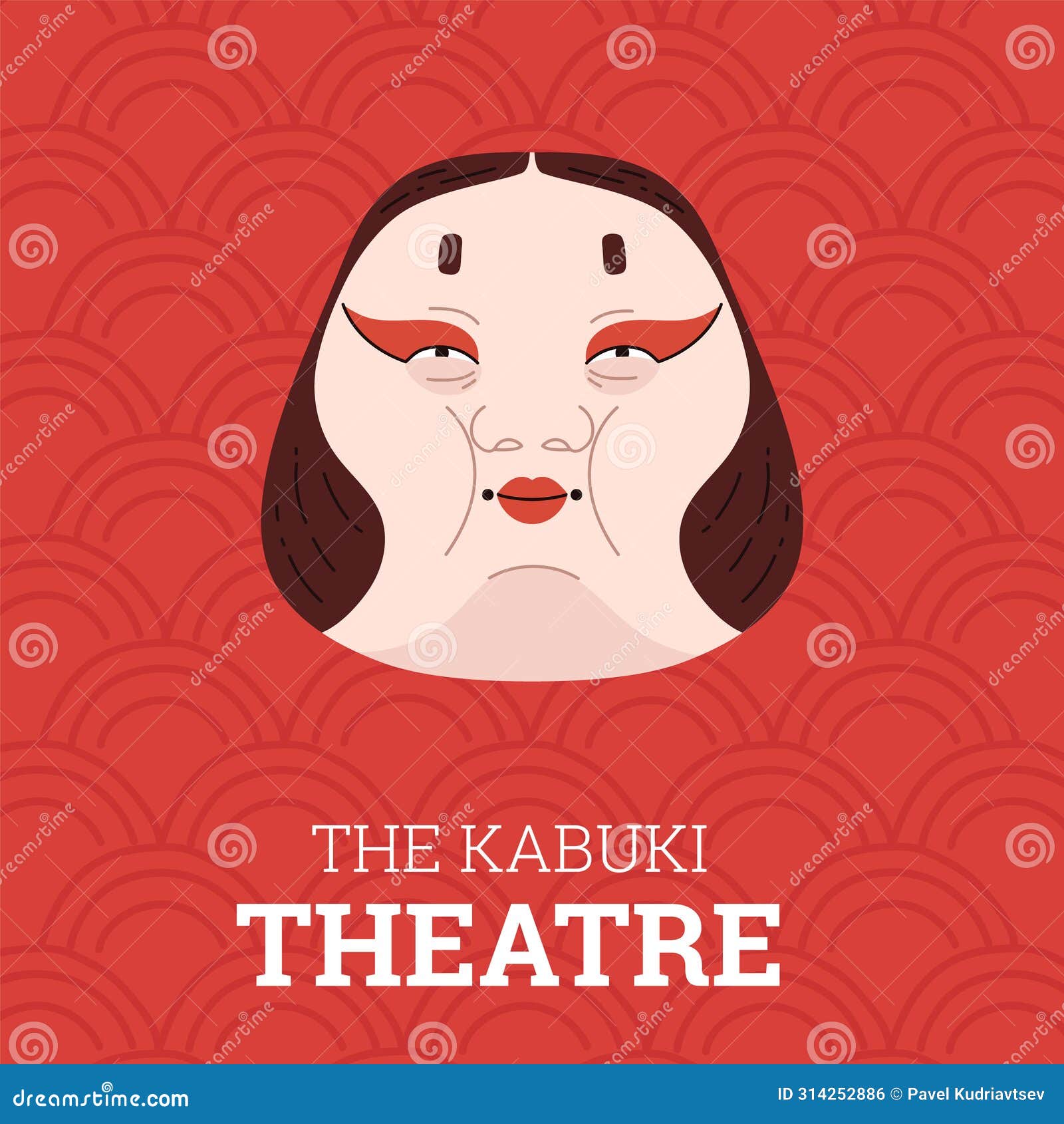 Vector Poster of a Traditional Japanese Kabuki Mask with an Empty Space ...