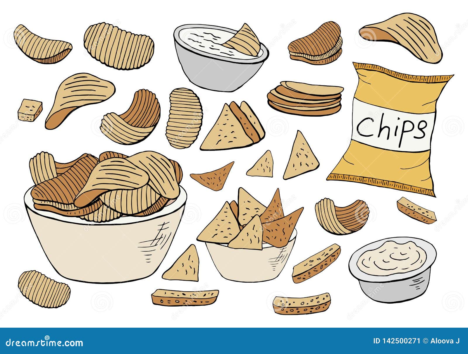 Vector Potato Chips Collection Isolated On White Background Stock ...