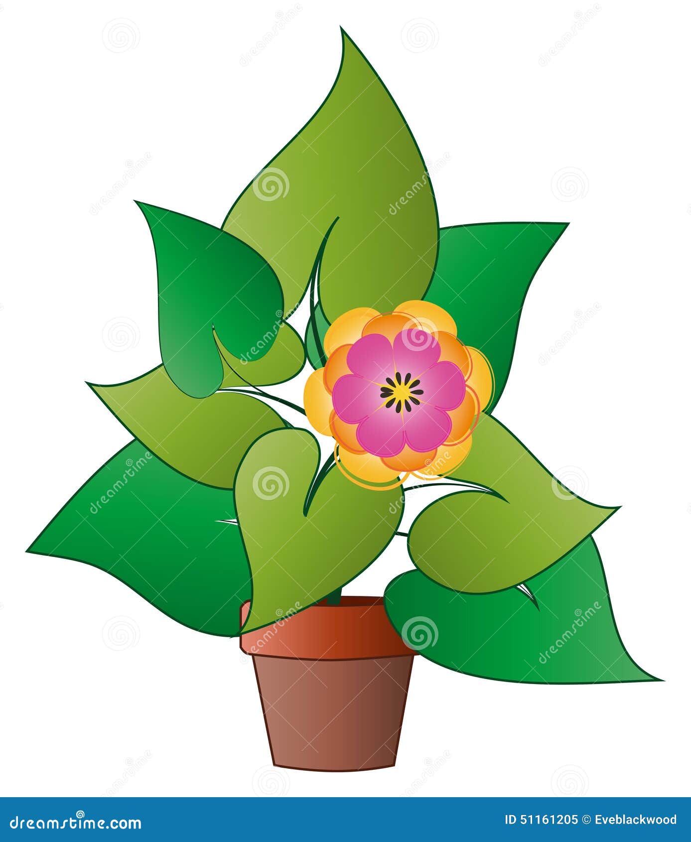 Vector Potted Plant with Flower Stock Vector - Illustration of color ...