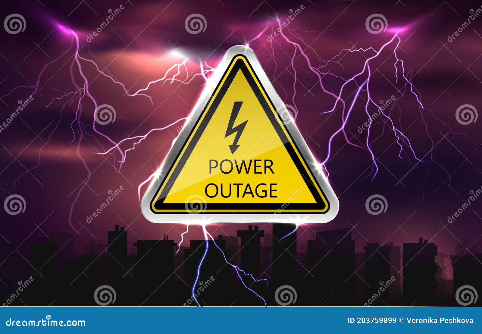 Vector Power Outage Background with Warning Sign and Dars City ...
