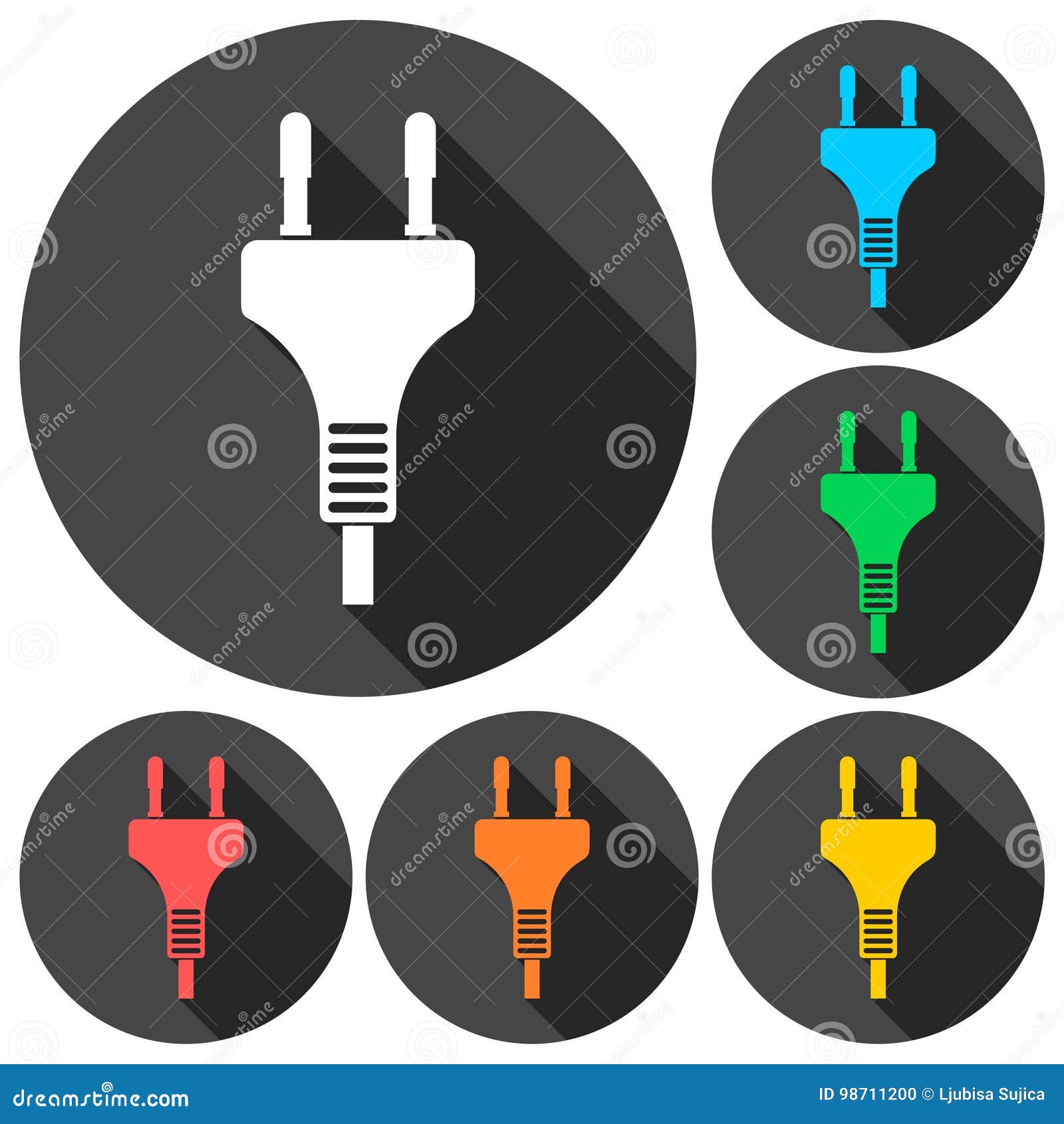 Vector Power Plug Icons Set with Long Shadow Stock Vector ...