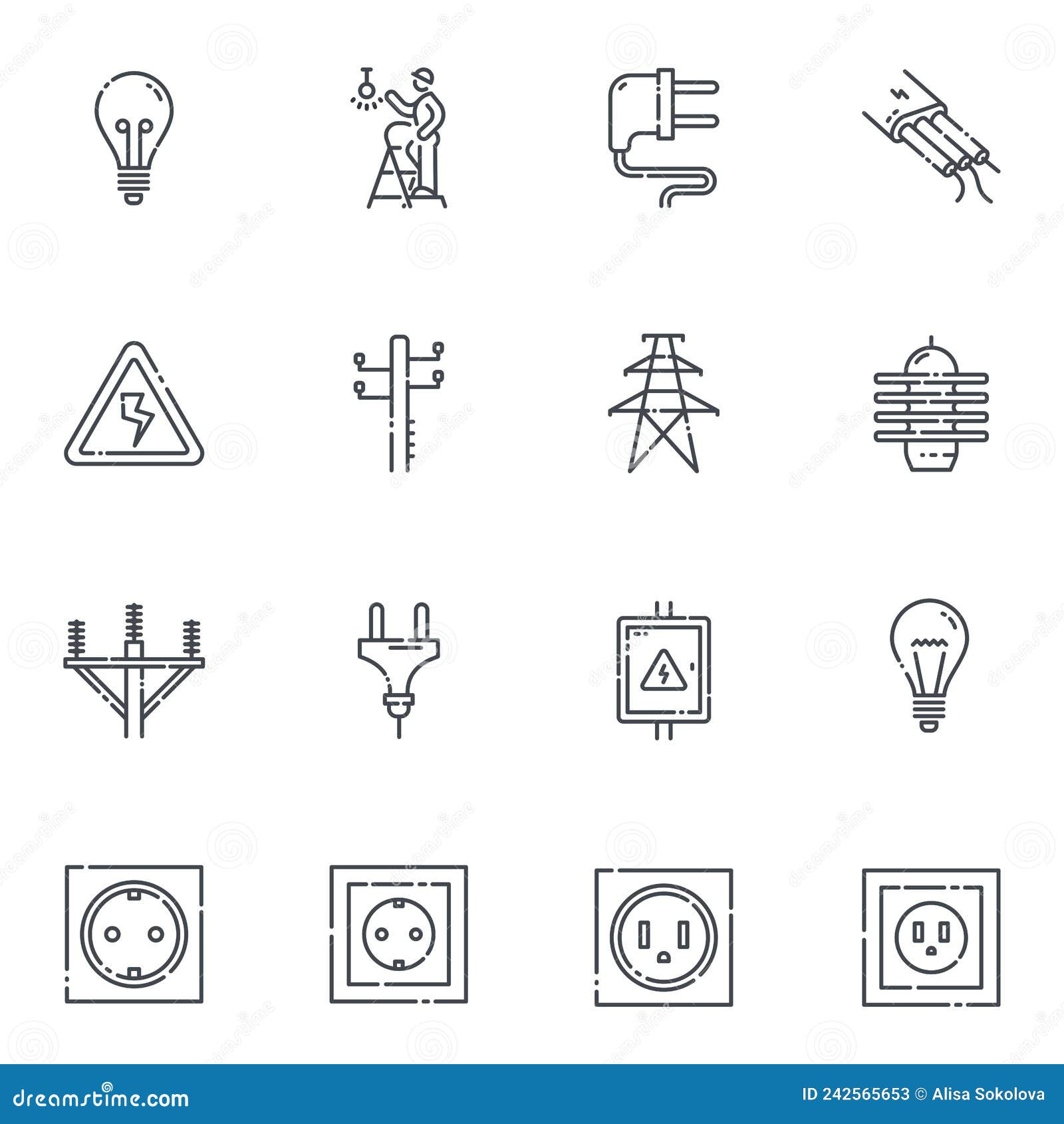 Vector Power Supply and Electricity Line Icon Set Stock Vector ...