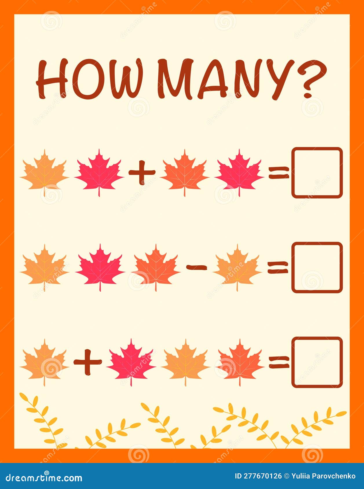 Vector Preschool Addition Math Worksheet Template Stock Vector ... Vector Preschool Addition Math Worksheet Template Stock Vector ...