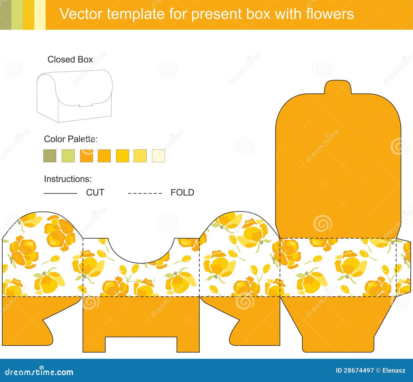 Vector Present Box with Yellow Flowers Stock Vector - Illustration of ...