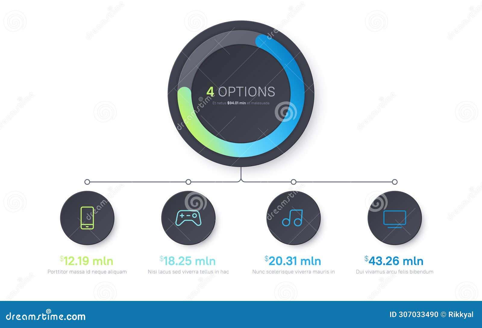 Vector Presentation Infographic Gradient Chart Design. Four Options ...