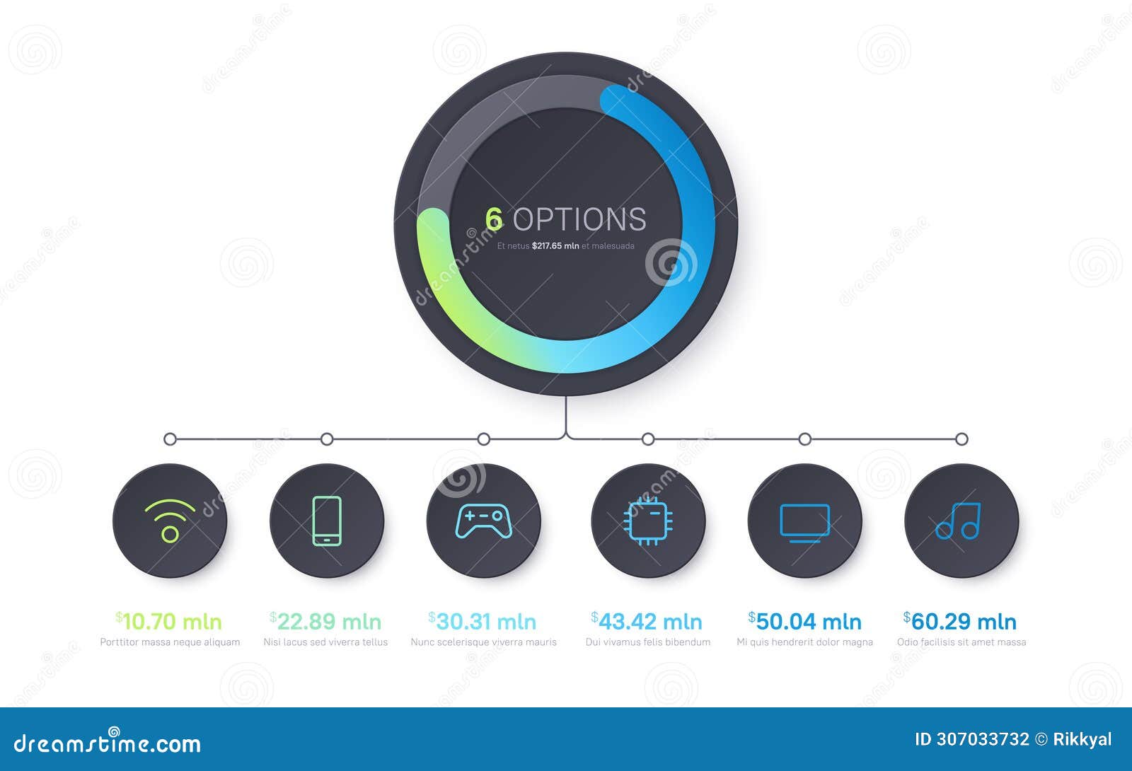 Vector Presentation Infographic Gradient Chart Design. Six Options ...
