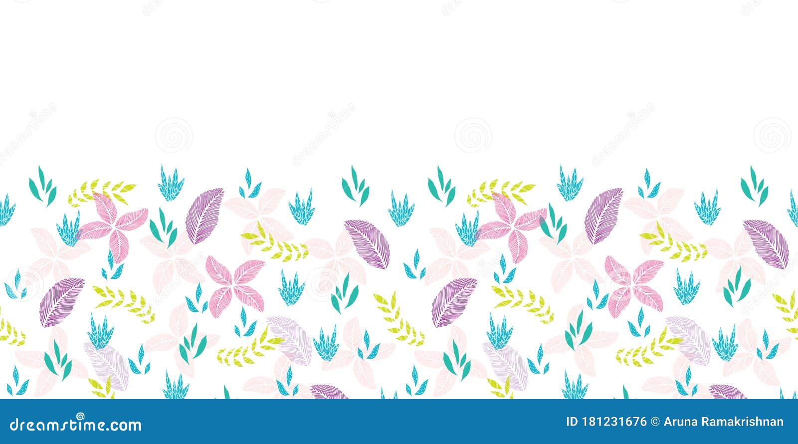 Vector Pretty Horizontal Border Tropical Floral Seamless Pattern ...