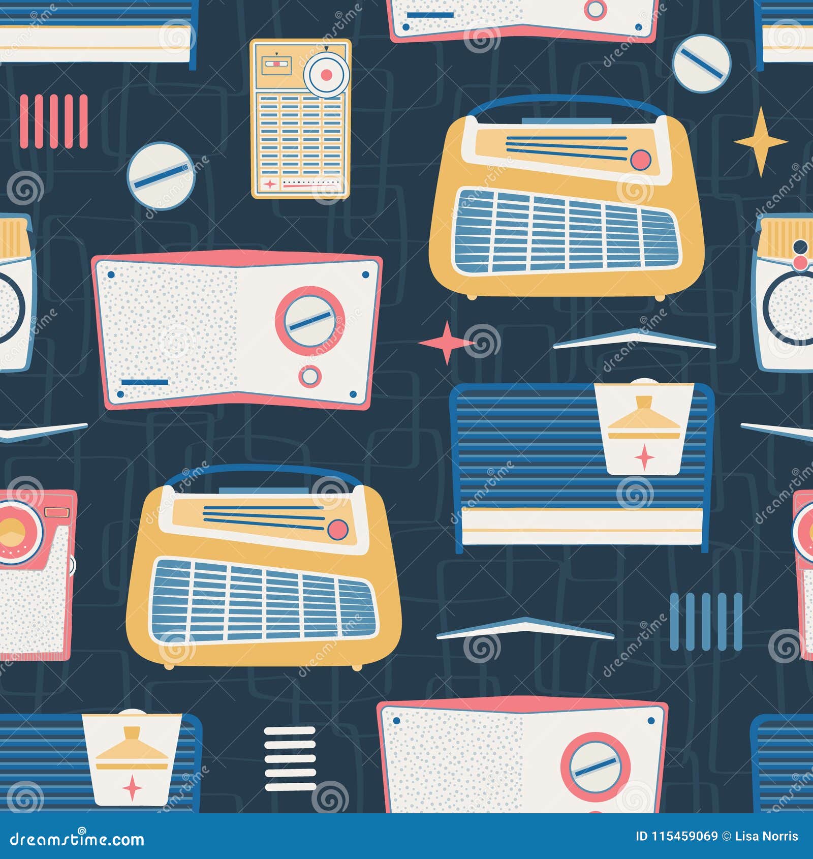 Set Of Vintage Radios, Vector Line Drawing | CartoonDealer.com #226003431