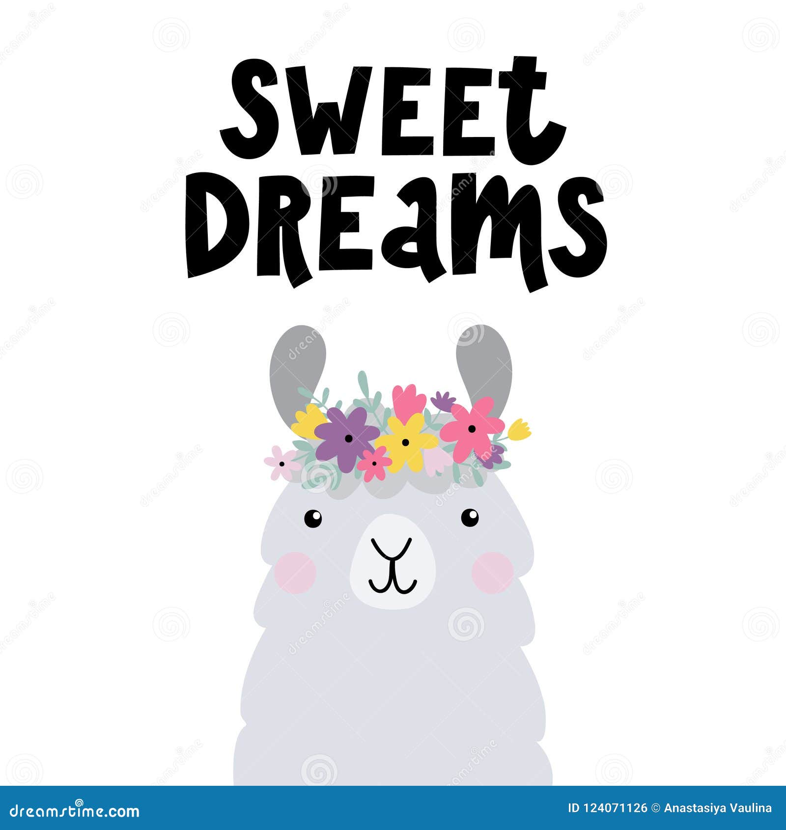 Vector Print with Cute Lama and Text Sweet Dreams Stock Illustration ...