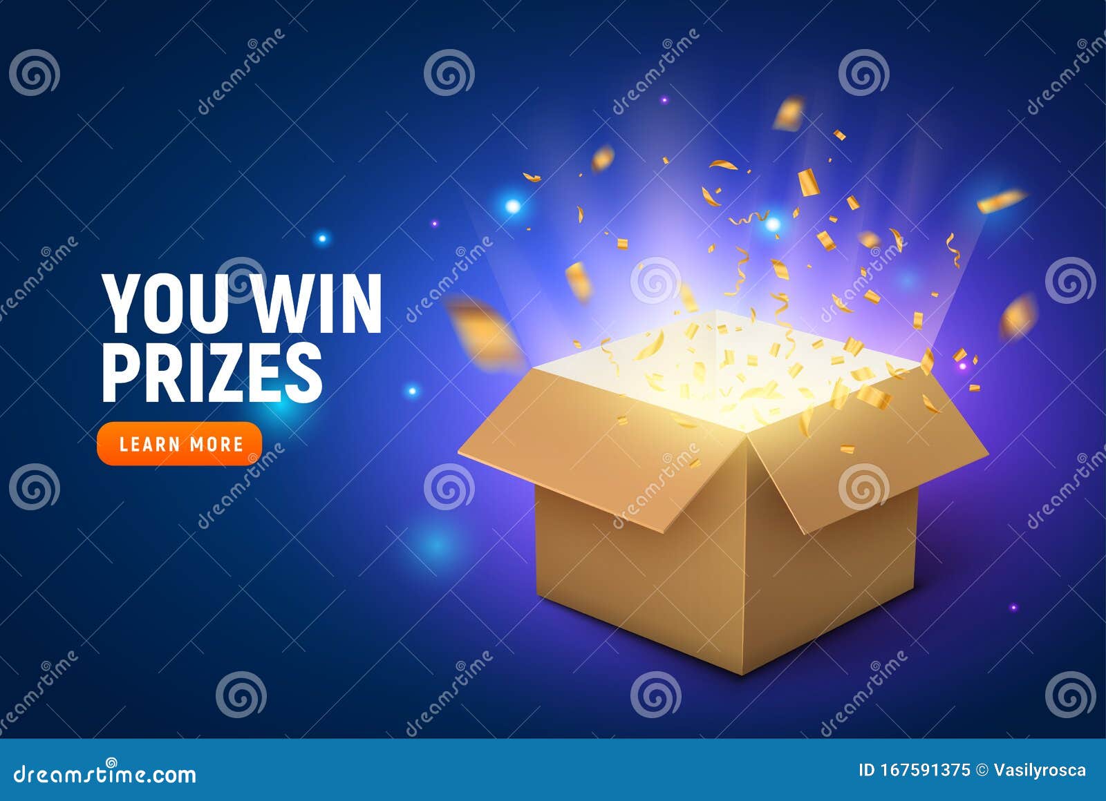 Vector Prize Gift Box Confetti Explosion Background. Open Box Winner ...
