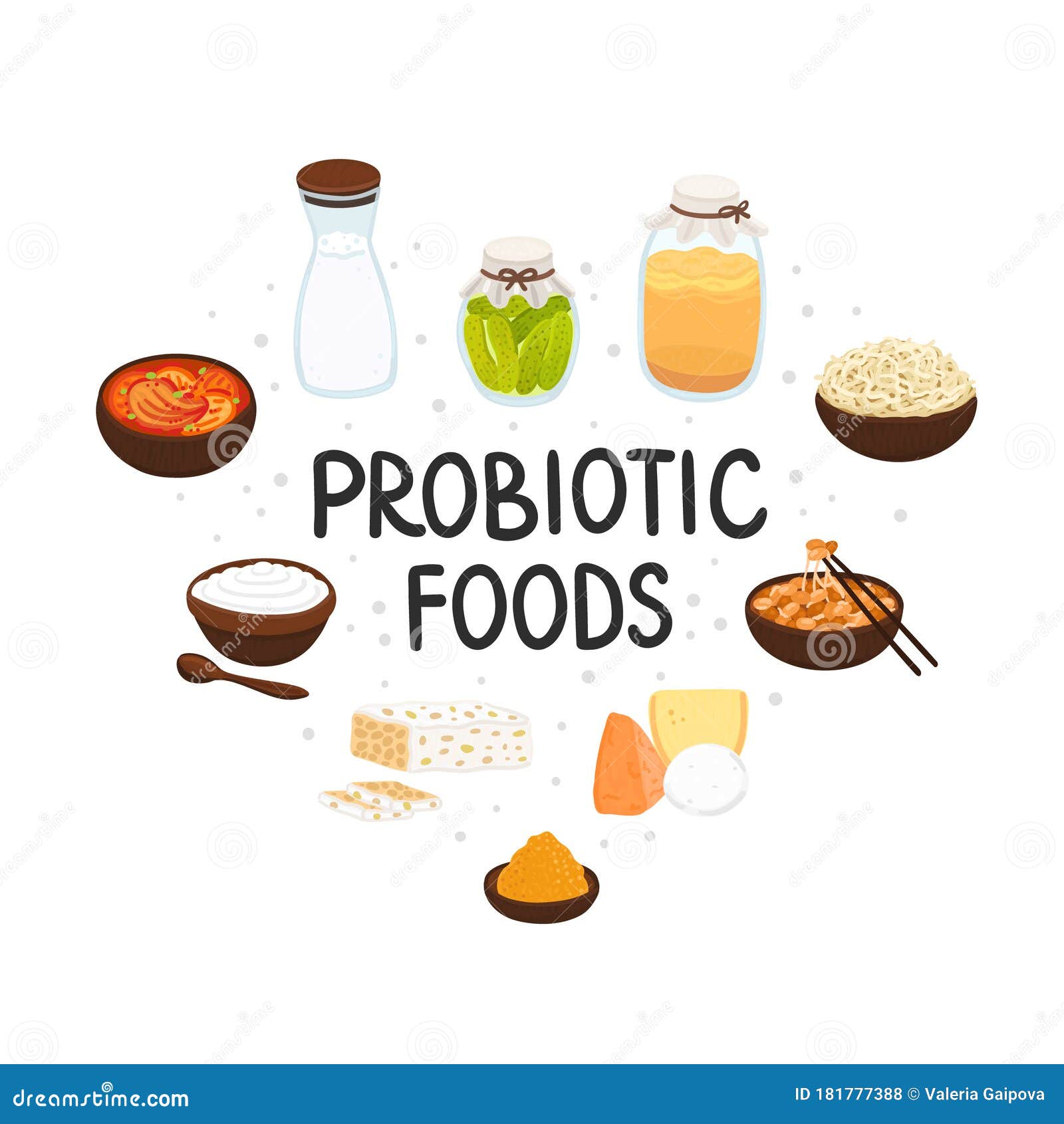 Vector Probiotic Foods Best Sources Of Probiotics Beneficial Bacteria