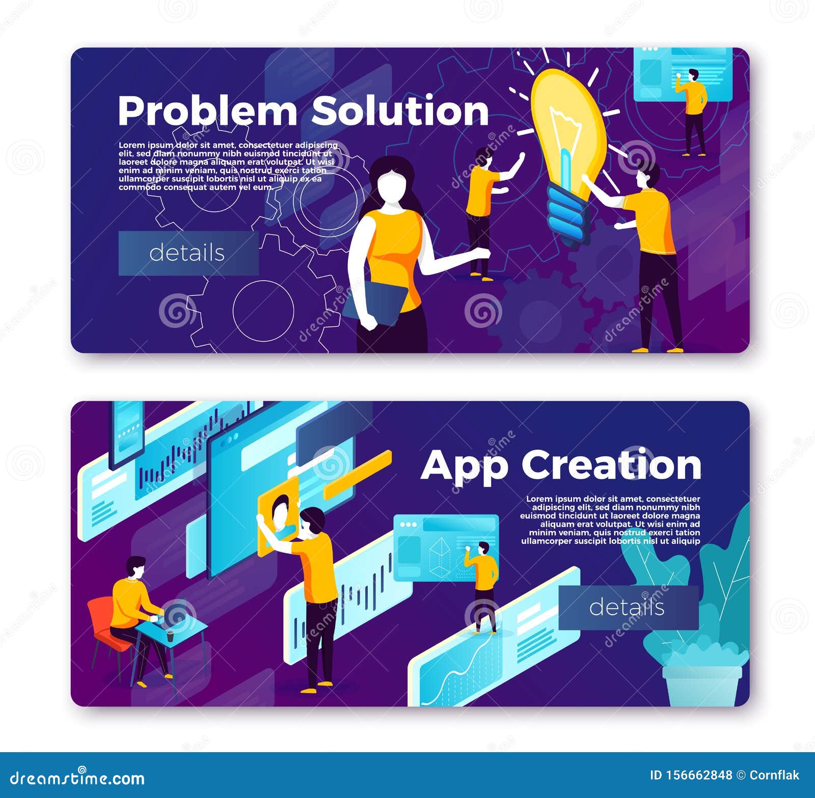 Vector Problem Solution and App Creation Banners Stock Vector ...