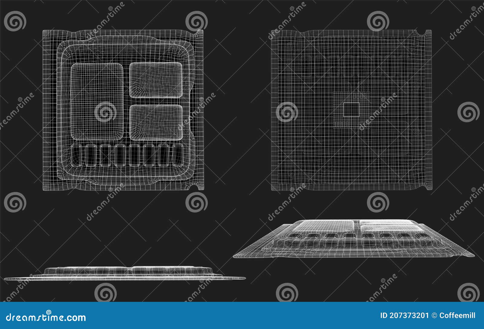 Vector Processor Chipset In 3d Outline Style On Black Background ...