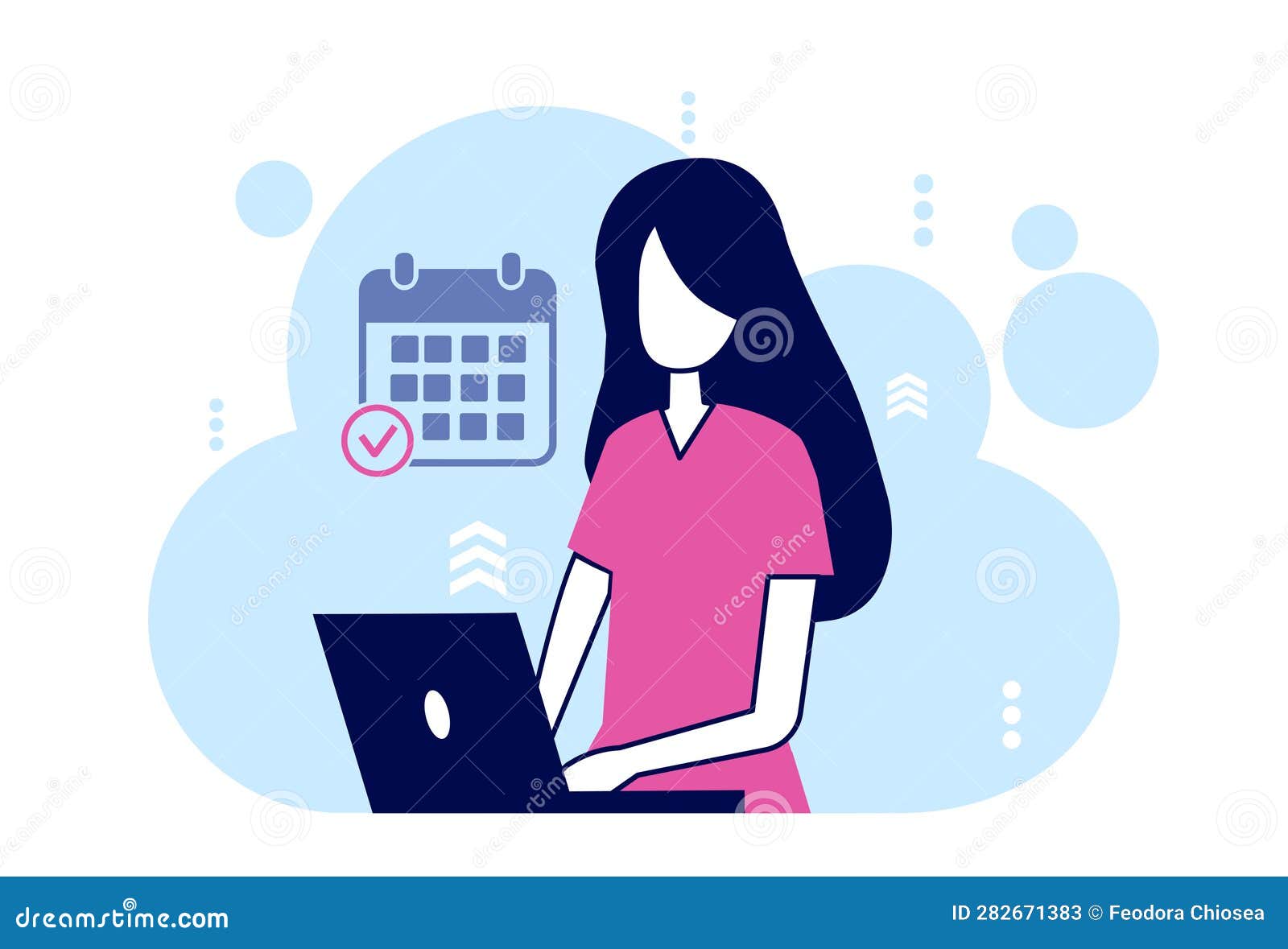 Vector of a Professional Woman Using Laptop Computer Making Plans Stock ...