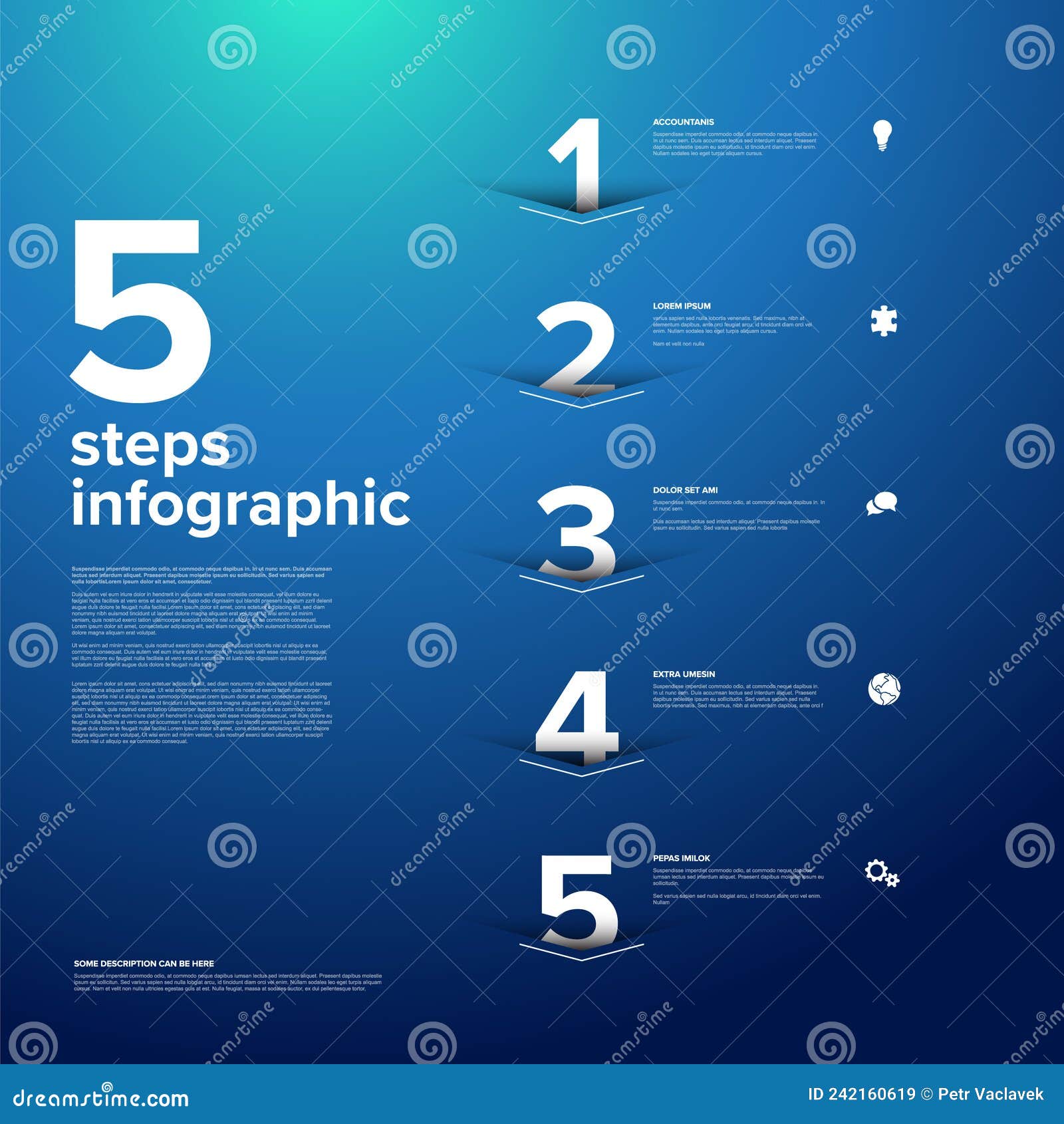 Vector Progress Five Vertical Deep Steps Template Stock Vector ...