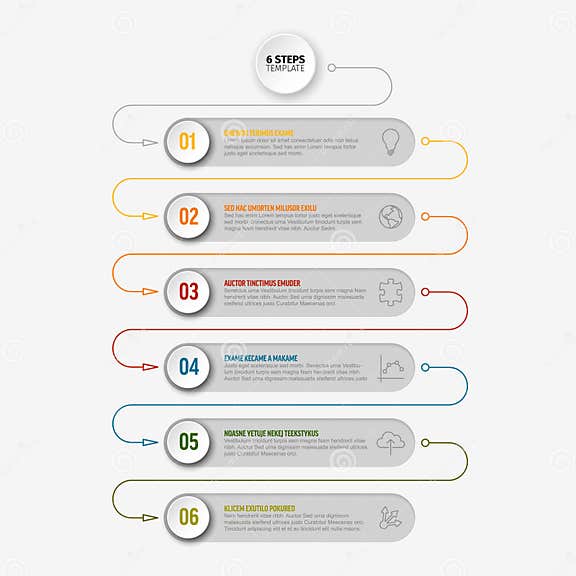 Vector Progress Six Steps Template with Color Thin Lines Stock Vector - Illustration of sequence ...
