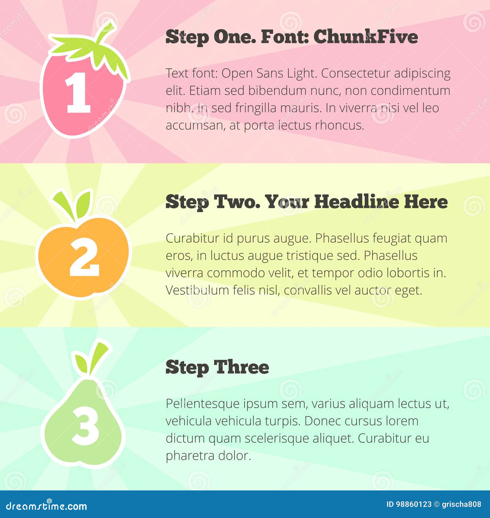 Vector Progress Steps Banner Design Template - Pastel Fruits Stock ...