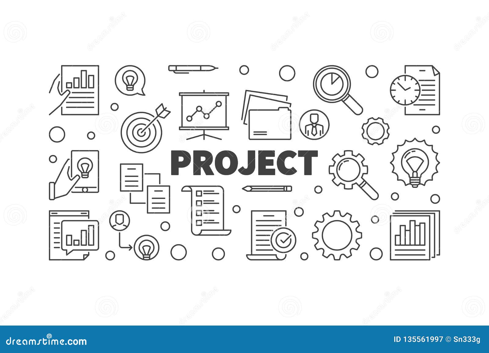 Vector Project Planning Outline Icon Set. Elegant Thin Line Style ...