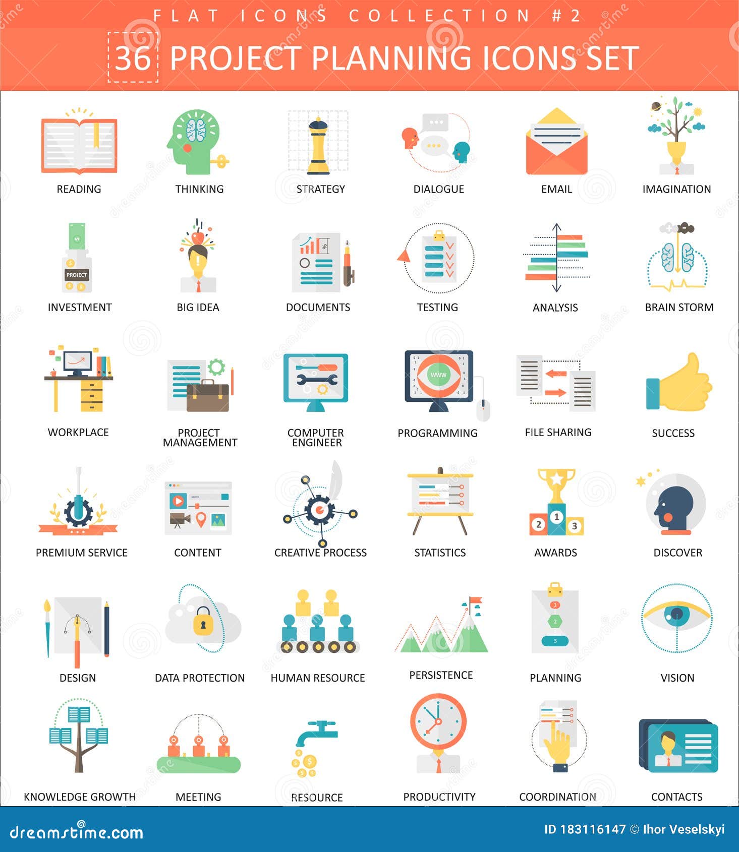 Vector Project Planning Color Flat Icon Set. Elegant Style Design Stock ...