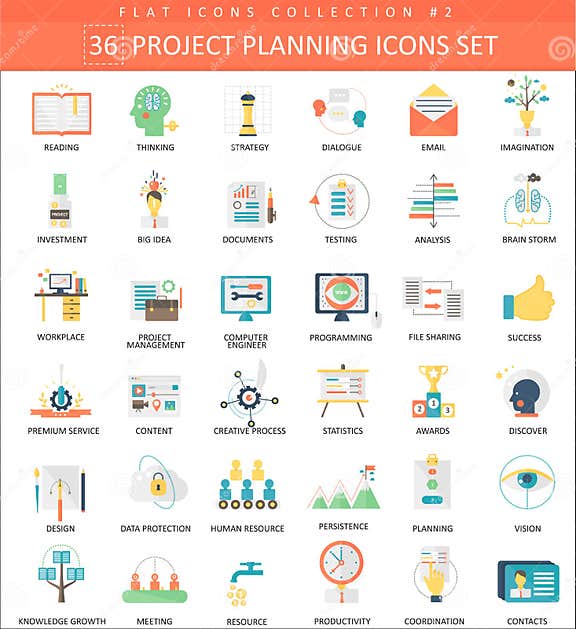 Vector Project Planning Color Flat Icon Set. Elegant Style Design ...