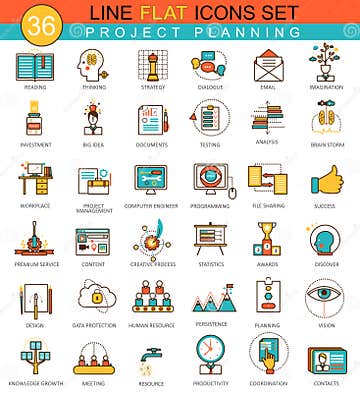 Vector Project Planning Flat Line Icon Set. Modern Elegant Style Design ...
