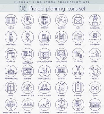Vector Project Planning Outline Icon Set. Elegant Thin Line Style ...
