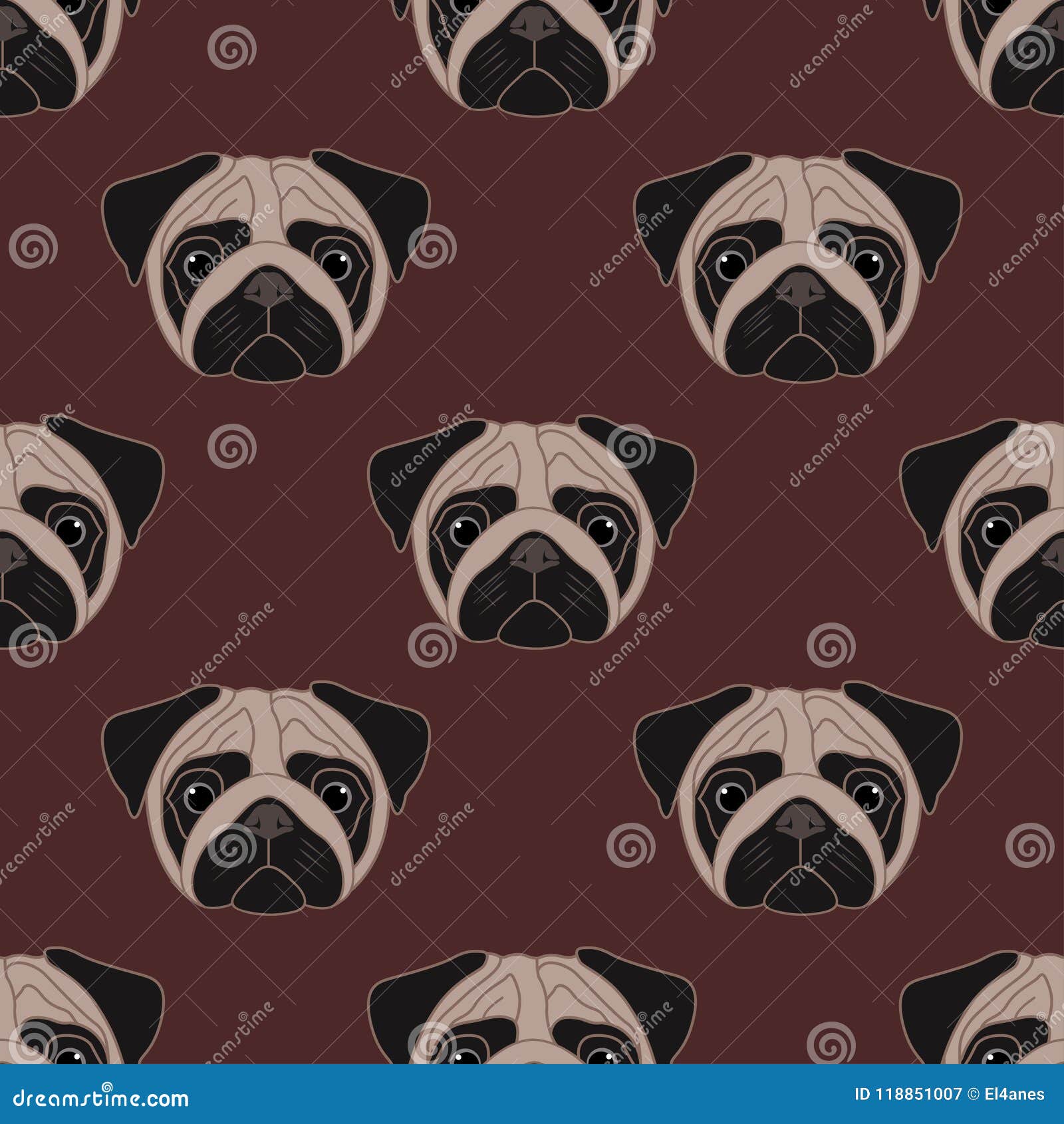 Vector Pug. Seamless Pattern Stock Vector - Illustration of pattern ...