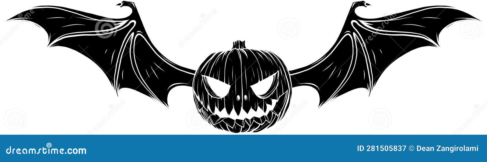 Black Silhouette of Pumpkin Head Design with Bat Wings Stock Vector ...