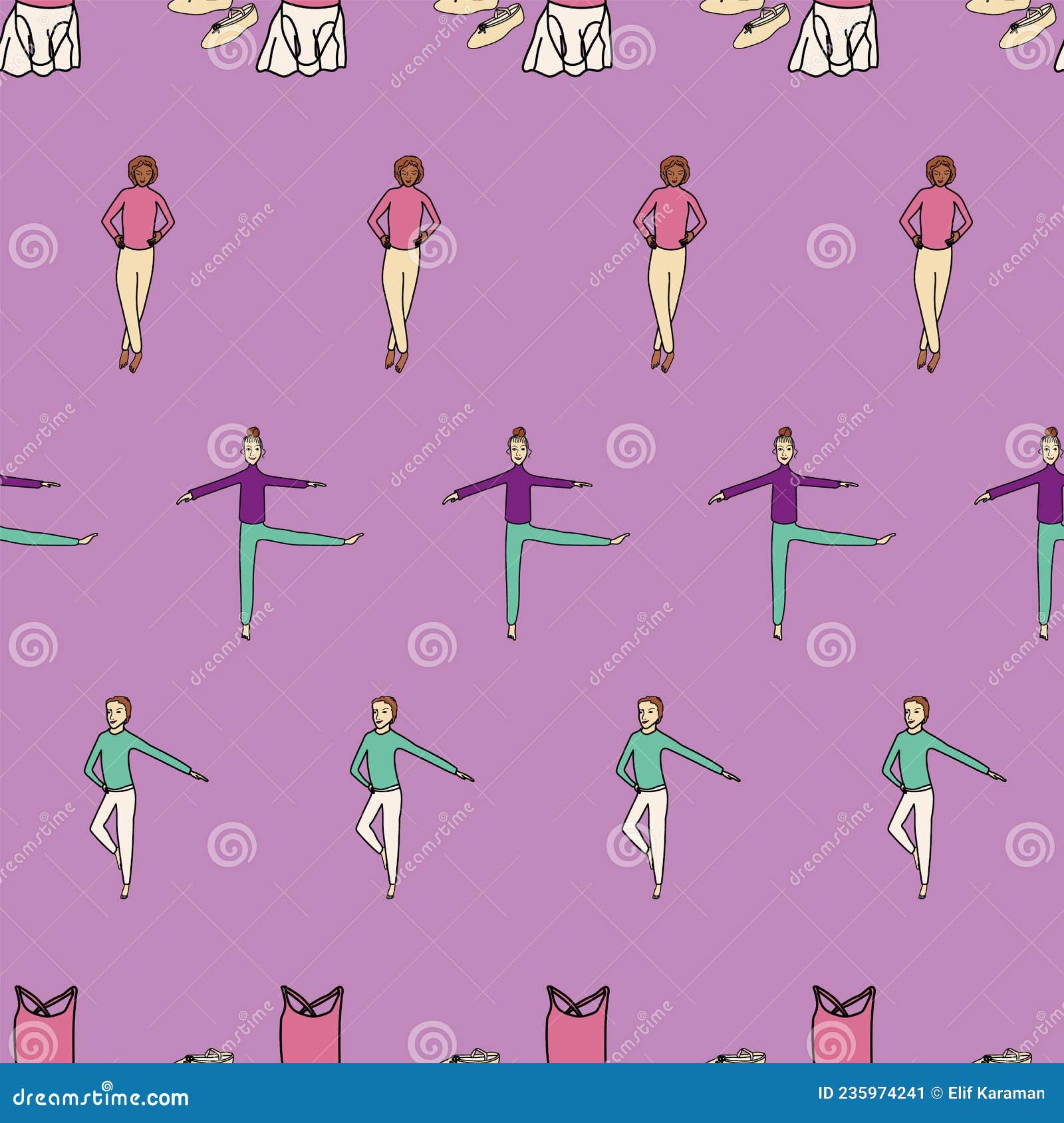Vector Purple Ballet Men and Women Dancers Background Pattern Stock ...