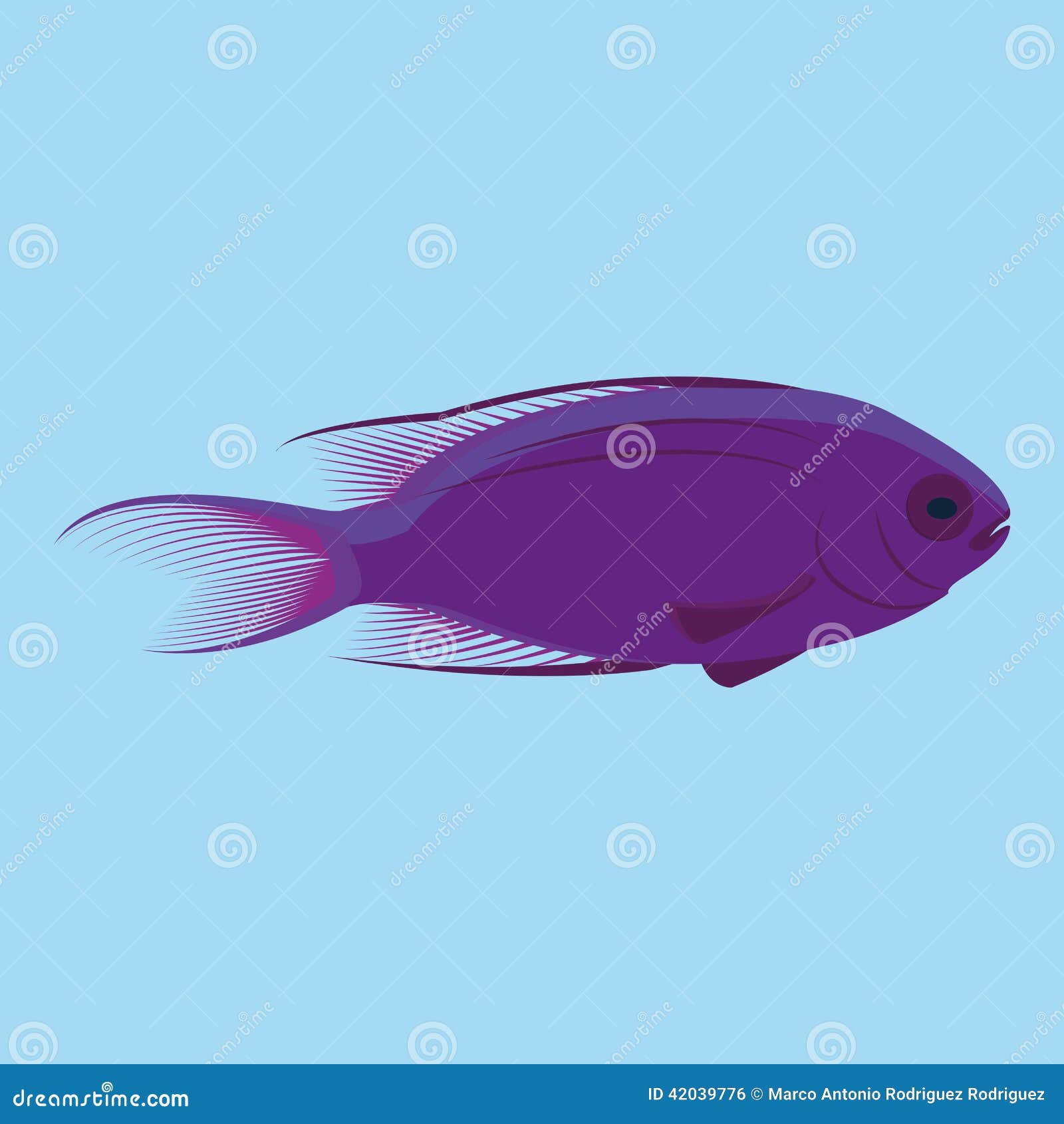 Vector Purple Fish Isolated on Blue Background Stock Illustration ...