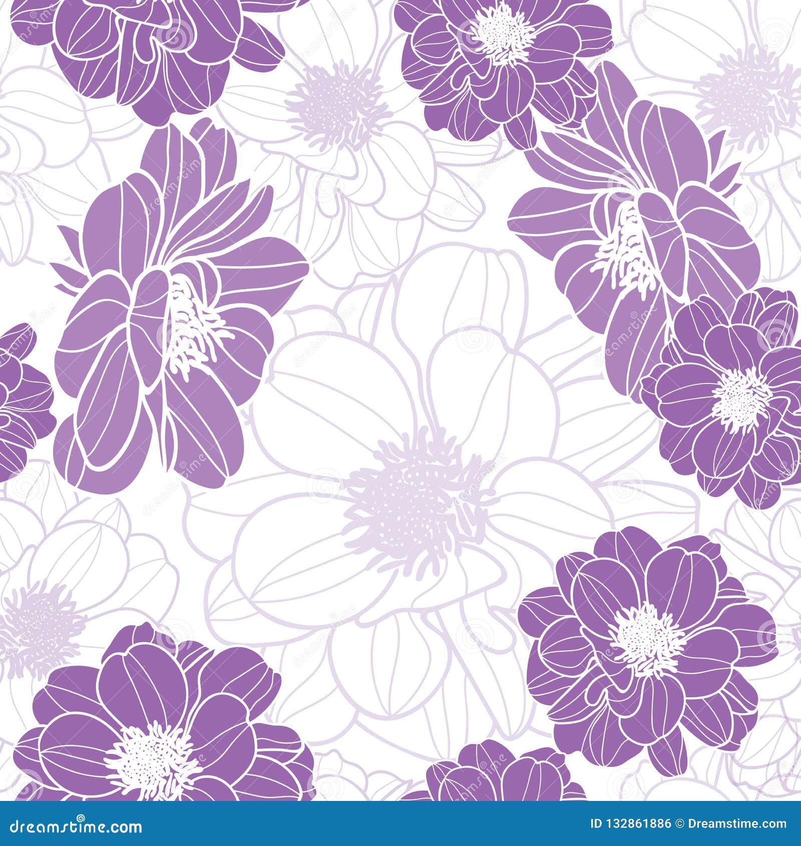 Vector Purple Flowers with White Background Seamless Repeat Pattern ...