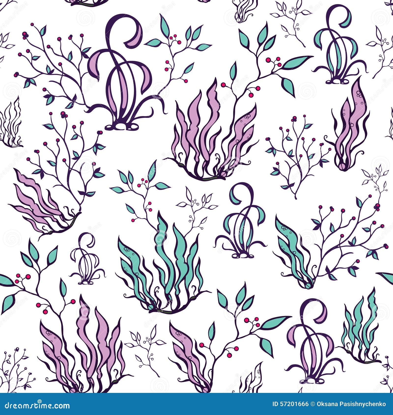 Vector Purple Green Seaweed Seamless Pattern Stock Vector ...