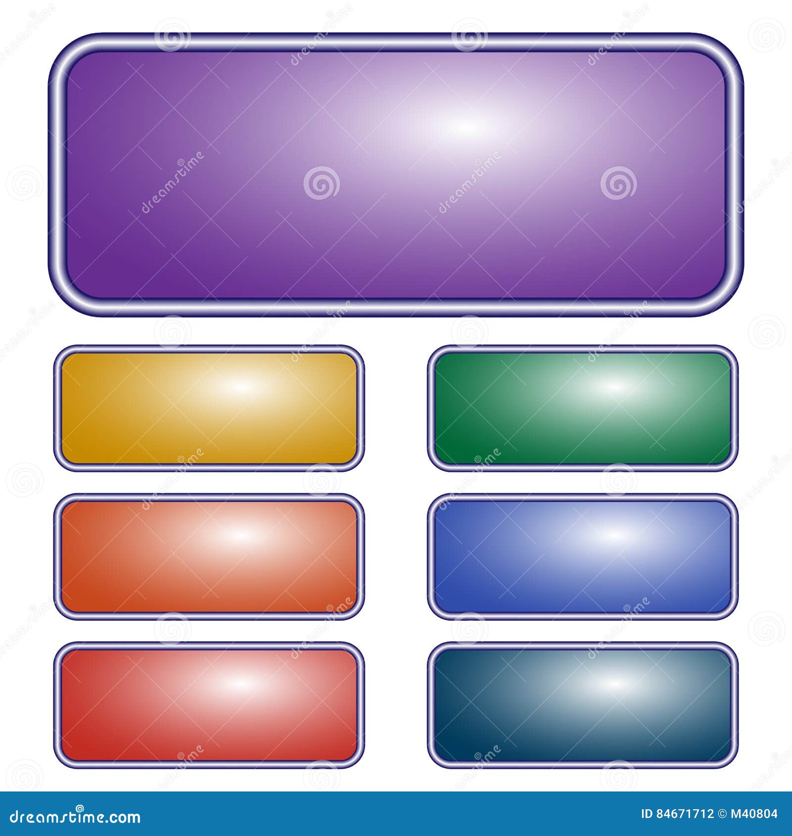 Vector Purple Rectangular Button. Set of Different Colored Buttons ...