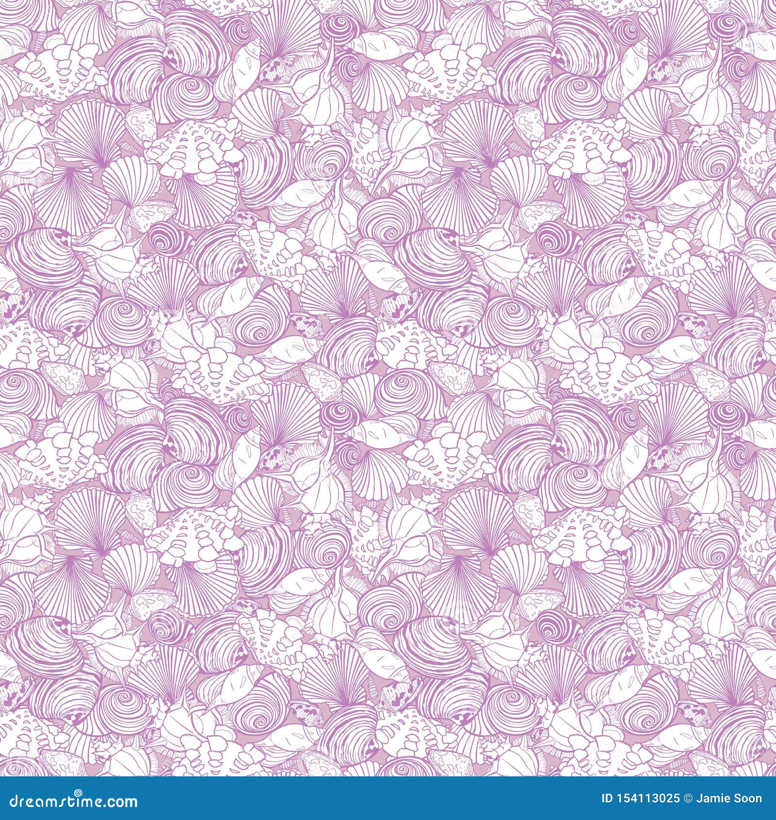 Vector Purple Repeat Pattern with Variety of Small Overlaping Seashells ...