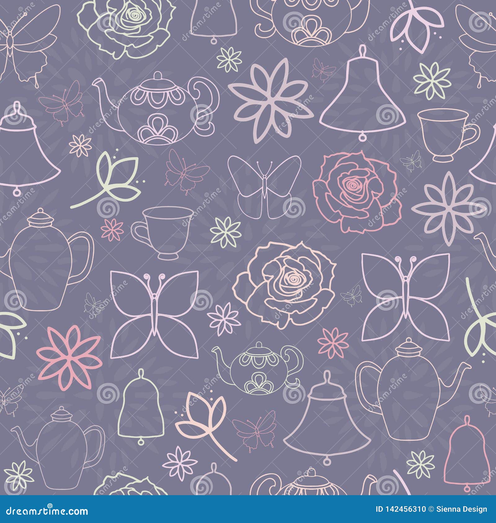 Purple Spring Garden Tea Party Seamless Pattern Stock Vector ...