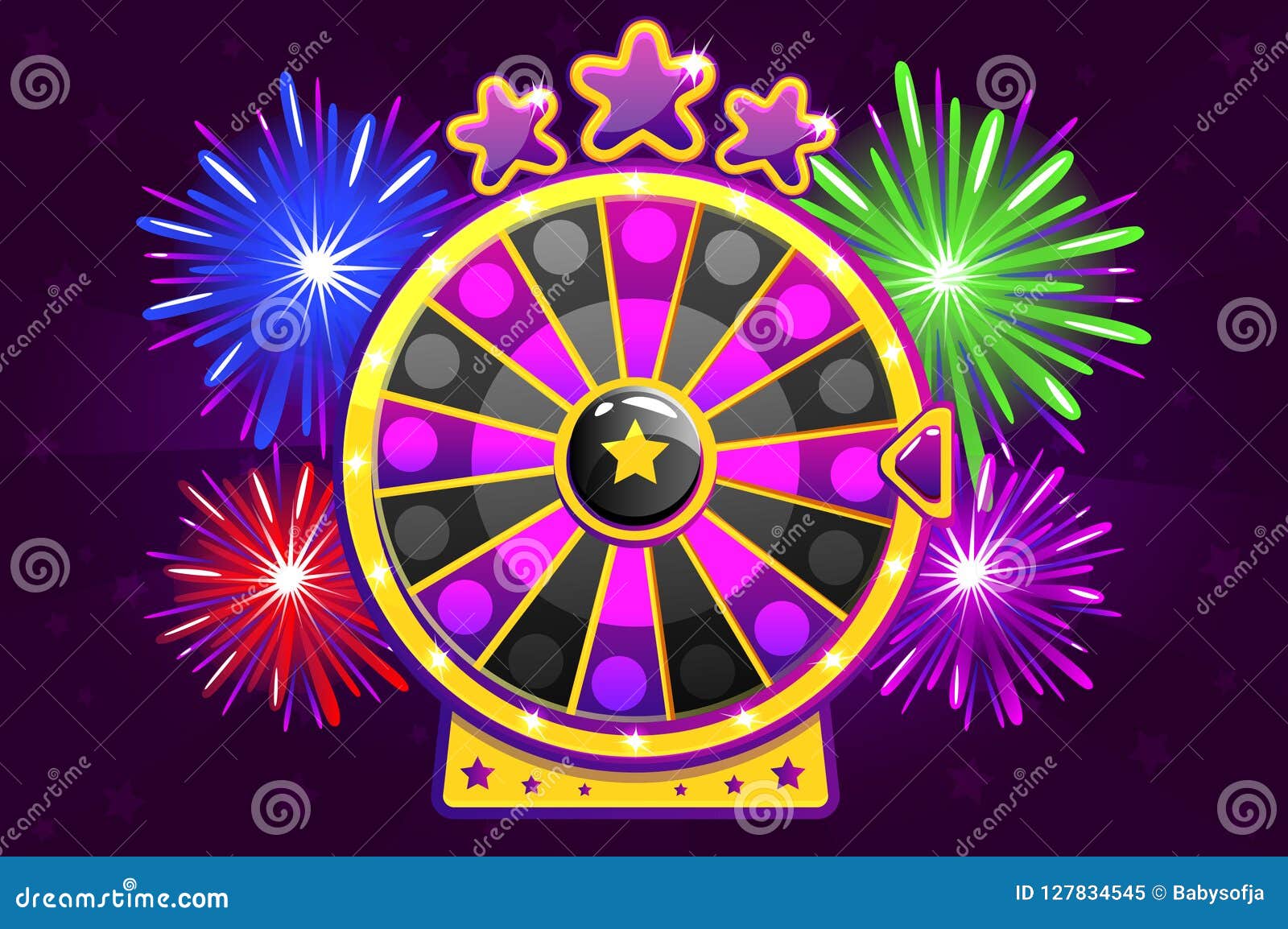 Vector Purple Wheel of Fortune and Firework for Ui Game Stock Vector ...