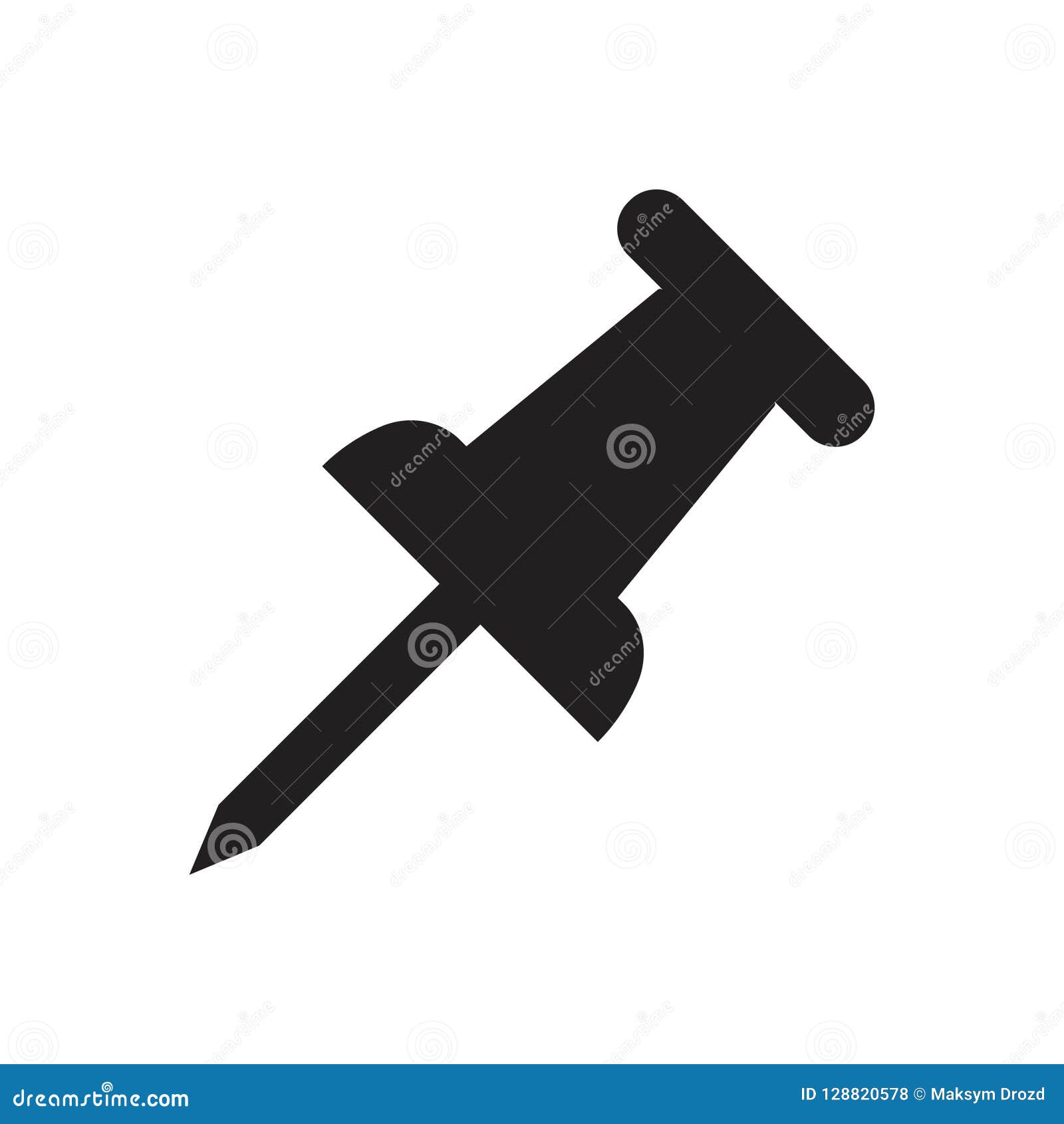 Vector Push Pin Icon, Silhouette on White Background Stock Illustration ...