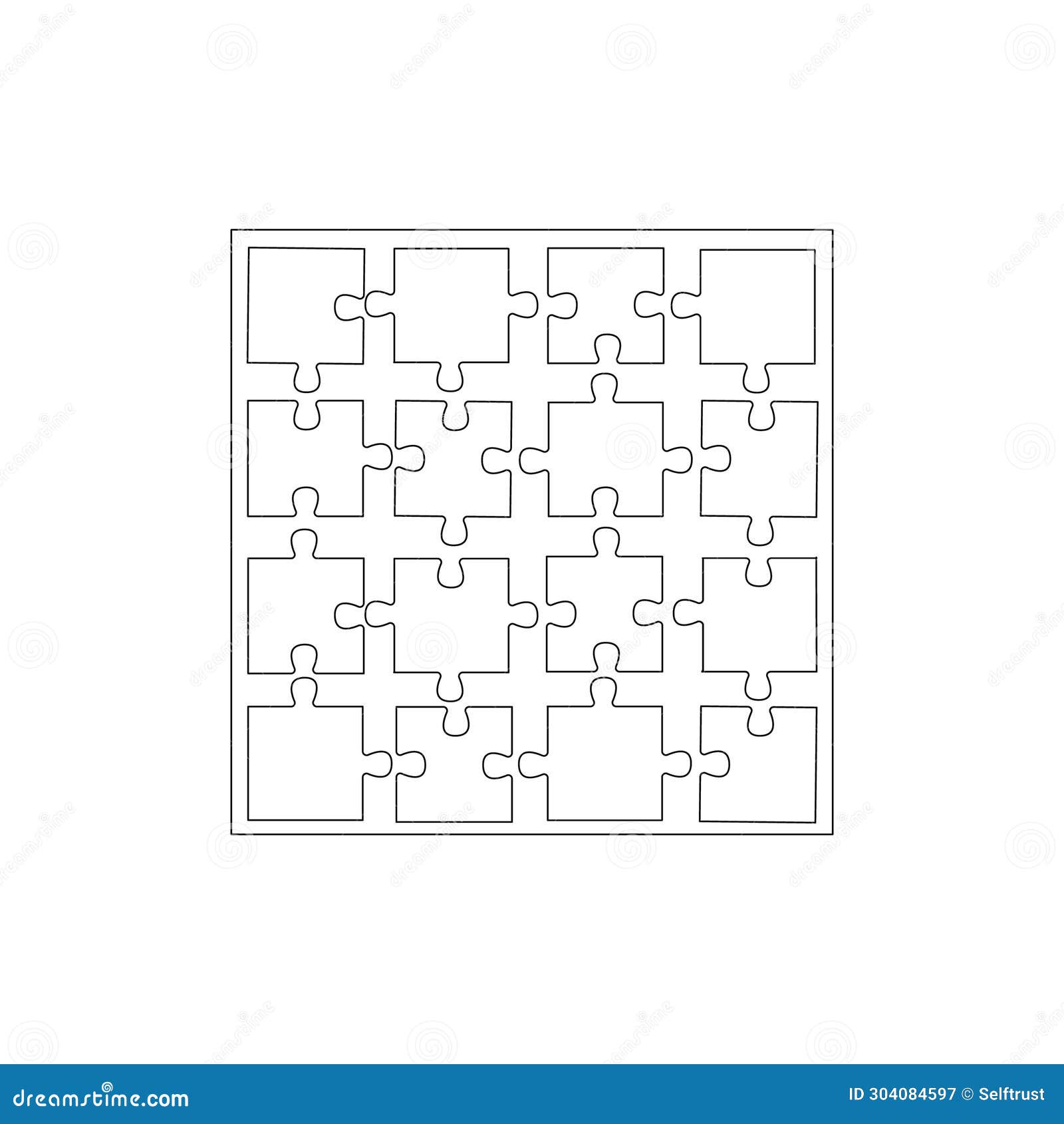 Vector Puzzle Pieces Continuous One Line Drawing Isolated on White ...