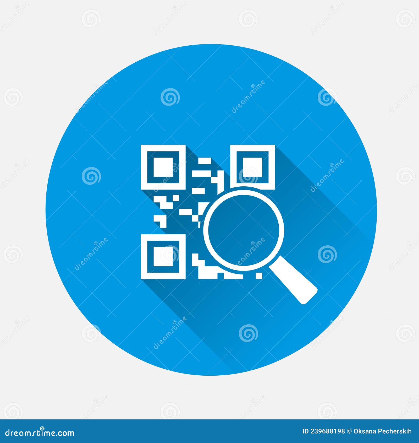 Vector Qr Code Icon on Blue Background. Flat Image with Long Shadow ...
