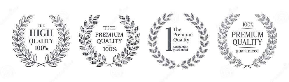 Vector Quality Emblems with Laurel Wreath Stock Vector - Illustration ...