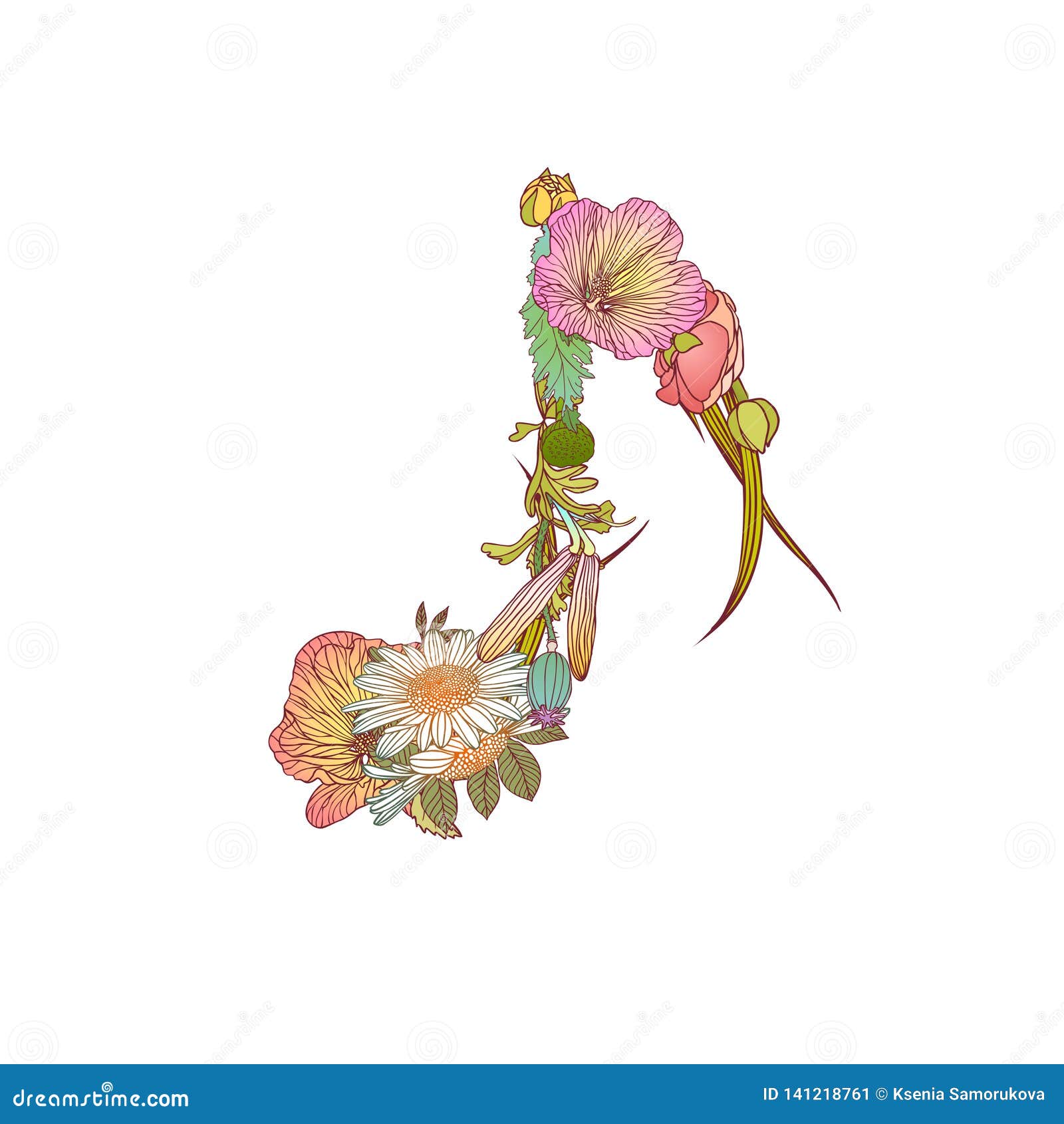 Quaver Note Symbol of Vector Flowers Stock Vector - Illustration of ...