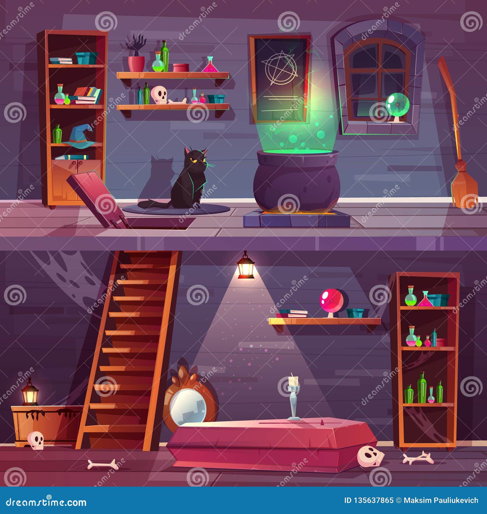 Vector Quest Background of Witch House, Cellar Stock Vector ...