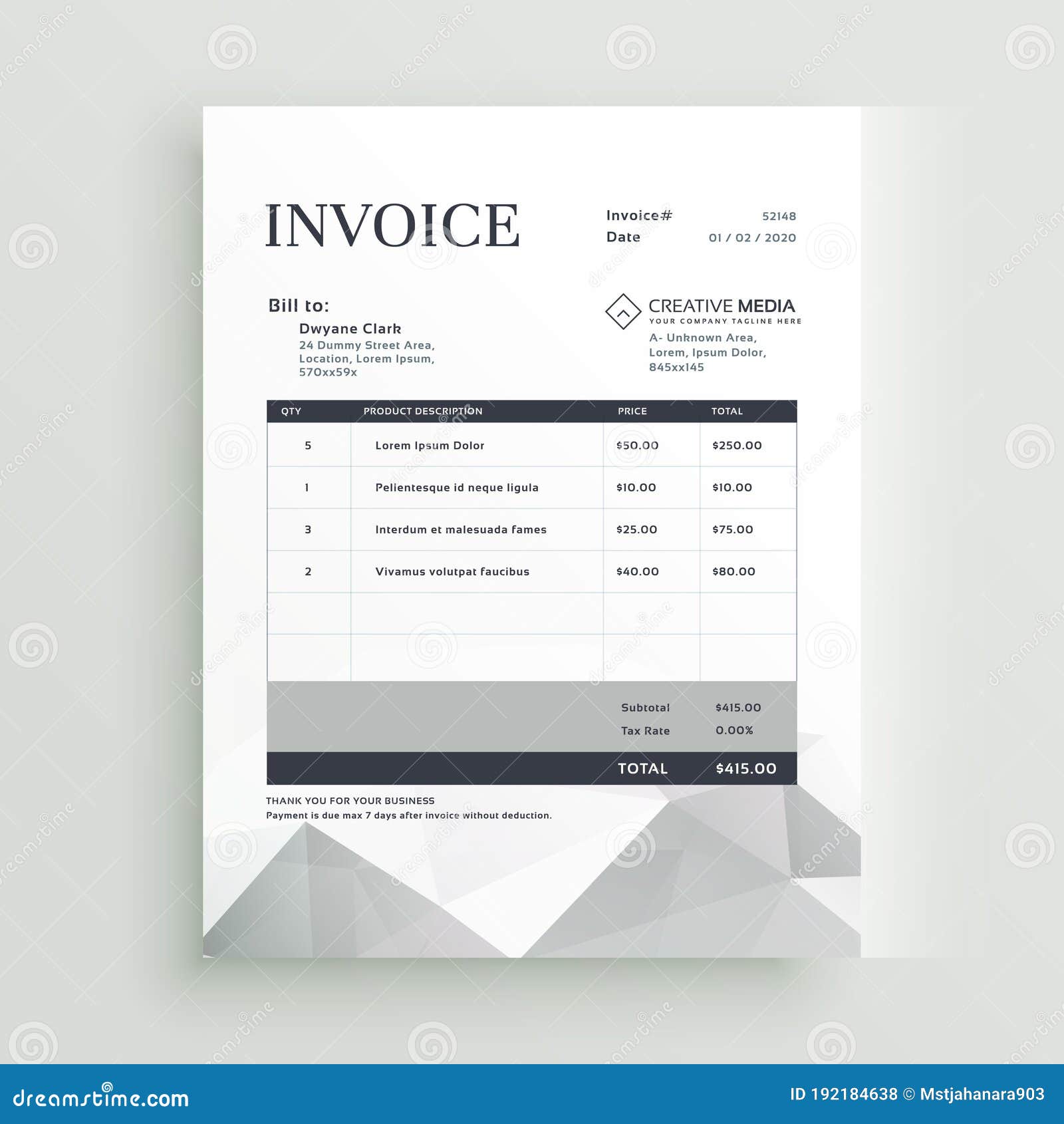 Vector Quotation Invoice Template Design Stock Vector - Illustration of ...